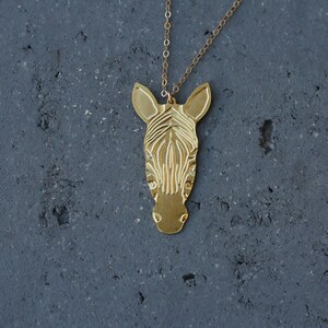 Gold Zebra Head Necklace, Striped Zebra Pendant, Animal Necklace, Zebra ...