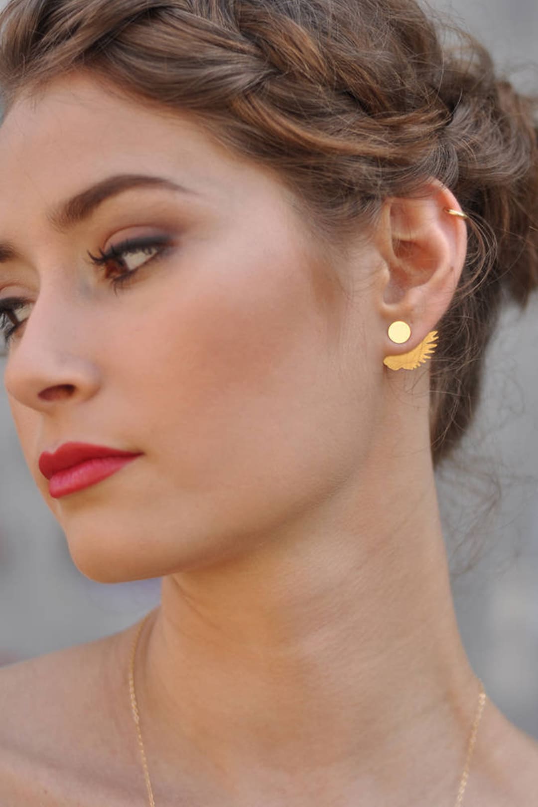 Gold Wing Ear Jacket Earrings, Double Sided Earrings, Front and Back ...