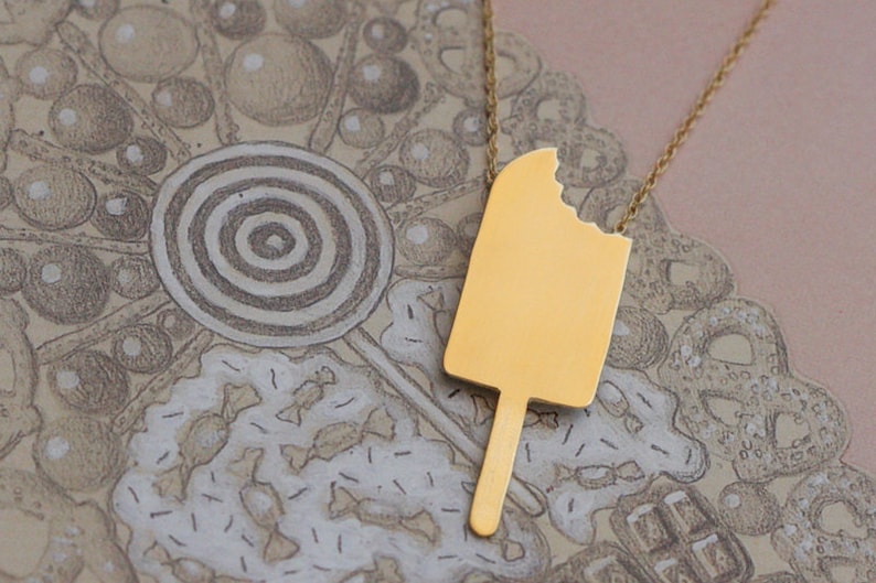 Gold Popsicle Necklace, Summer Necklace, Ice Pop, Ice Cream Charm ...