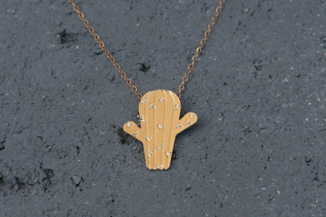 Gold Cactus Necklace, Succulent Necklace, Prickly Pear Cactus, Cactus ...