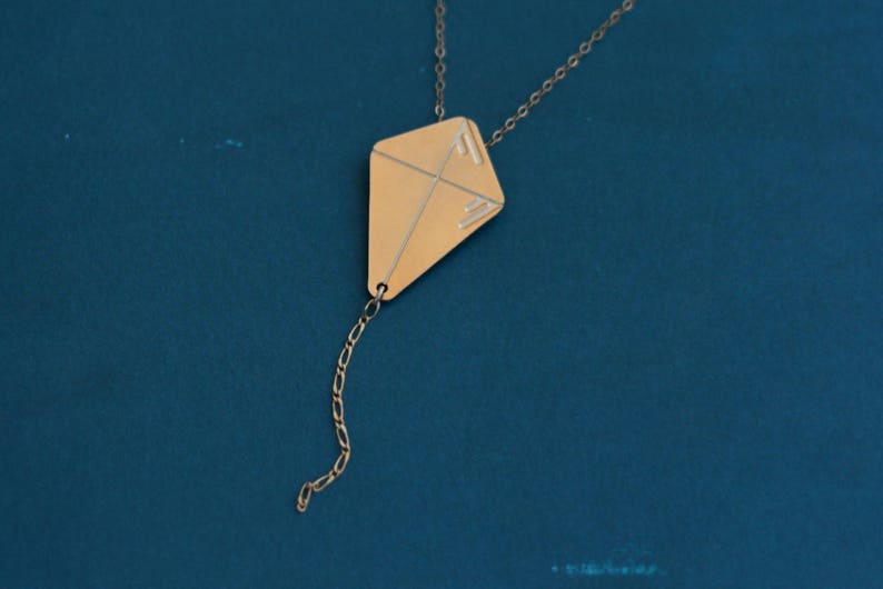 Kite Necklace, Long Flying Kite, Gold Kite Pendant, Kite Charm, Kite ...