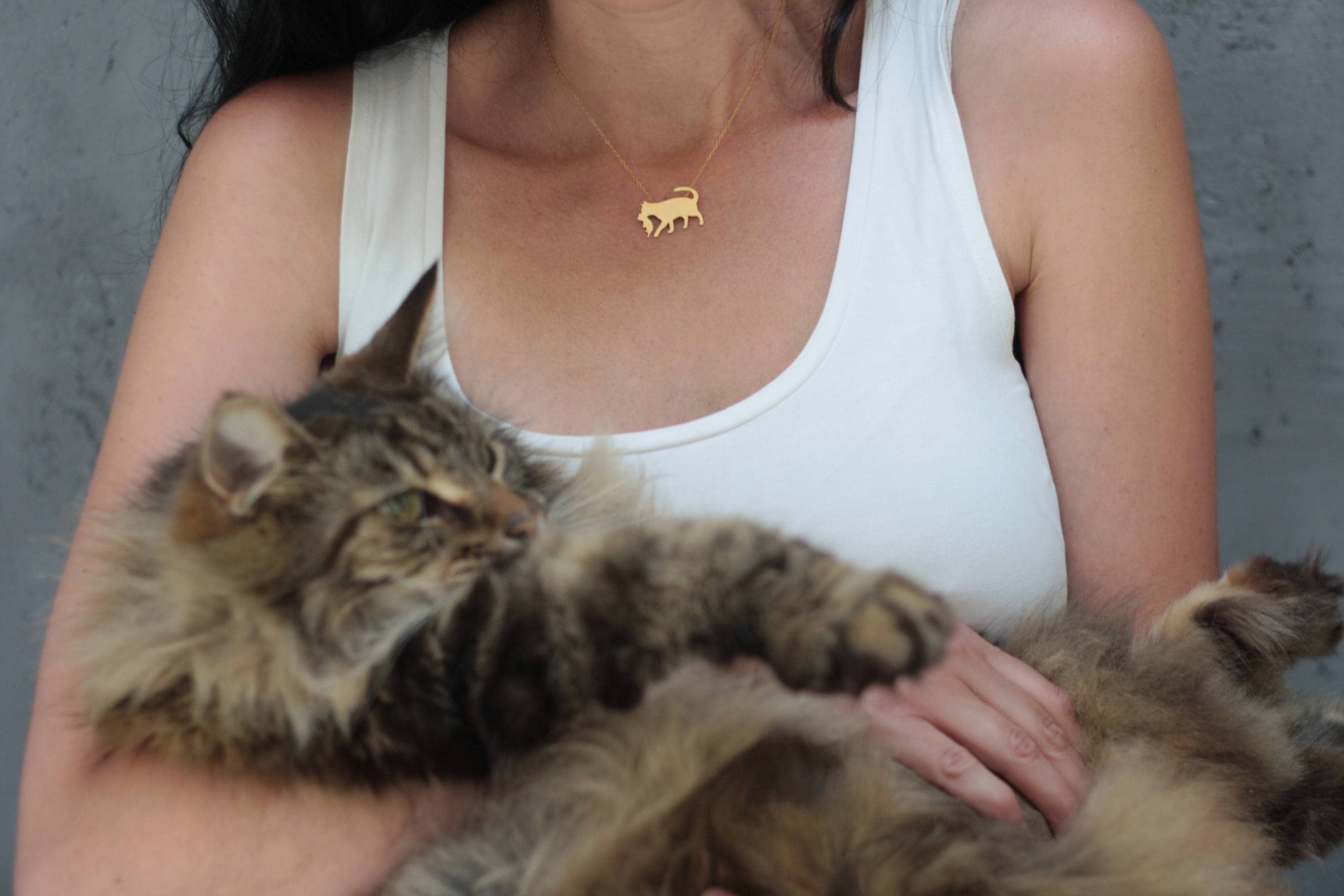 Gold Cat Necklace Cat Holding Her Kitten Pendant Kitty Cat | Etsy