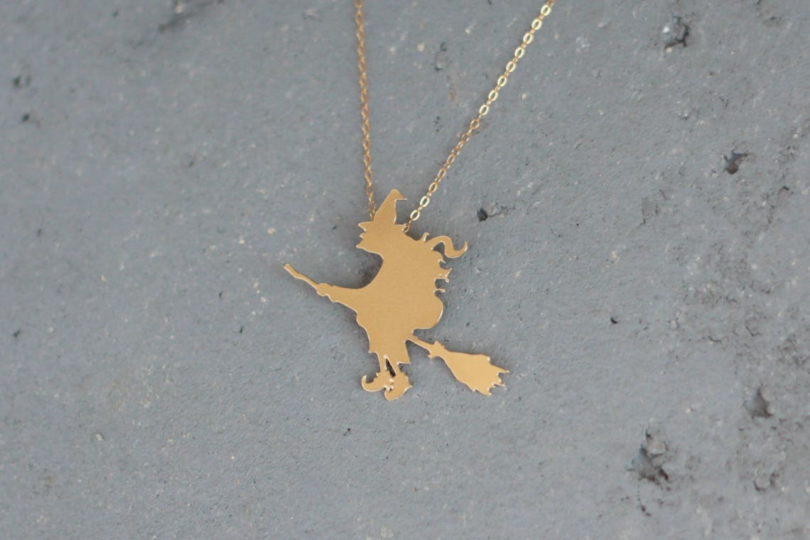 Gold Witch Charm Necklace Witch Pendant Halloween Jewelry - Etsy