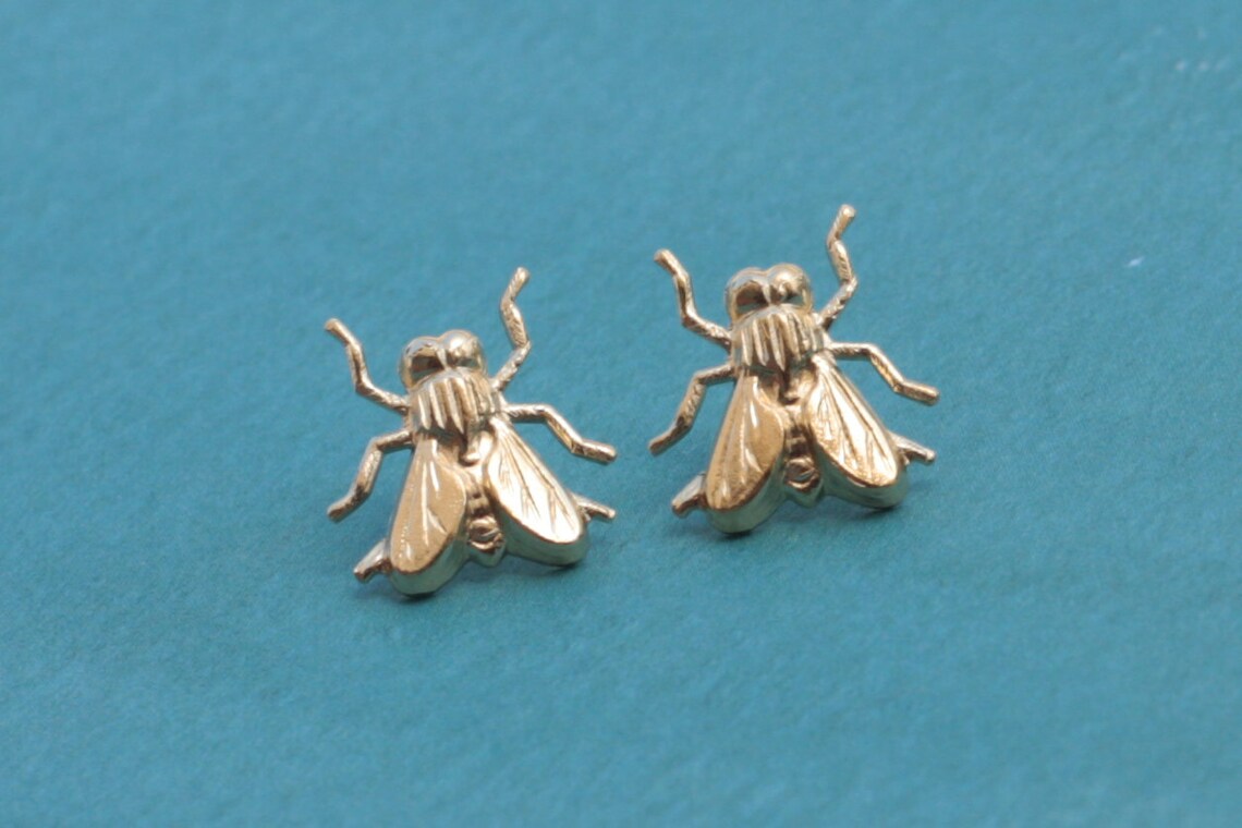 Gold Fly Earrings Fly Studs Fly Posts Insect Jewelry | Etsy