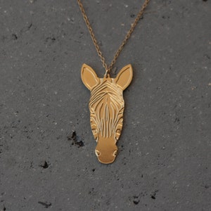 Gold Zebra Head Necklace, Striped Zebra Pendant, Animal Necklace, Zebra ...