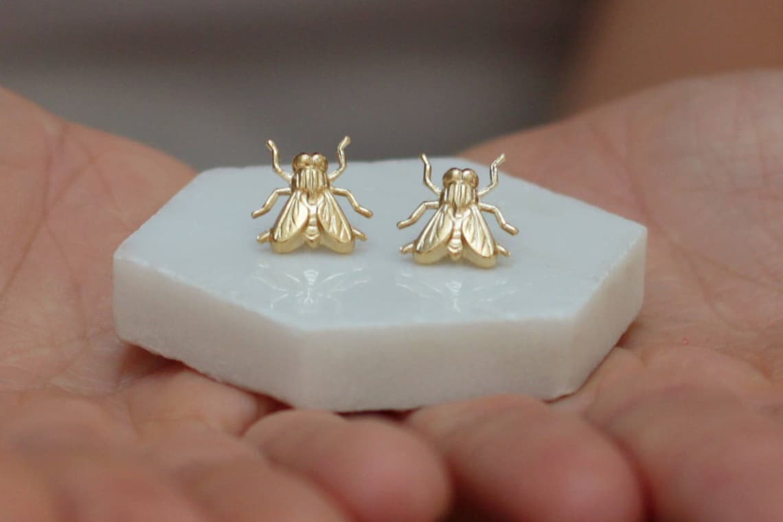Gold Fly Earrings Fly Studs Fly Posts Insect Jewelry | Etsy