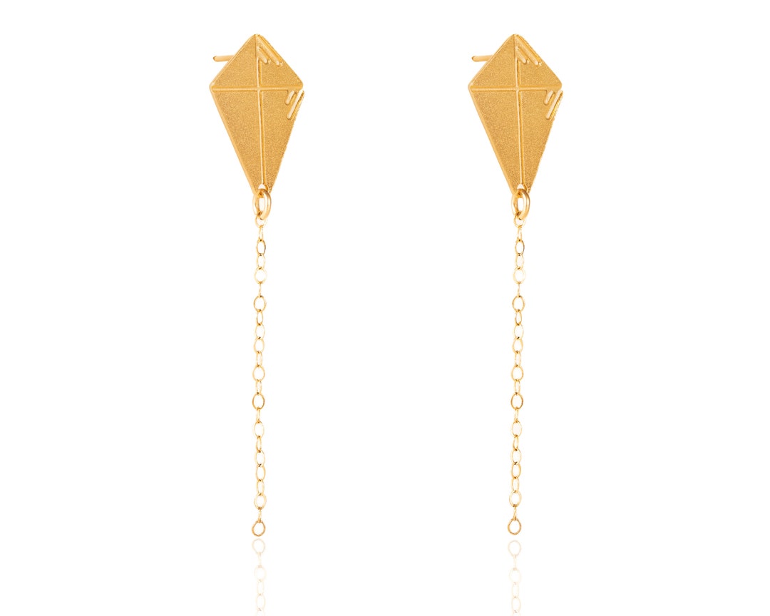 Gold Kite Studs, Long Kite Earrings, Kite Jewelry, Origami Earrings, Flying Kite, Kite Jewelry ...