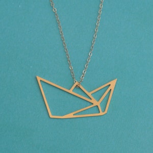 Gold Paper Boat Necklace, Origami Boat Jewelry, Minimal Unique Necklace ...