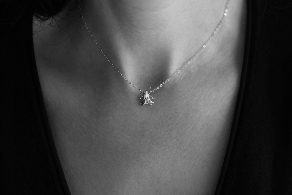 Silver Fly Necklace Tiny Fly Charm Insect Jewelry Insect | Etsy