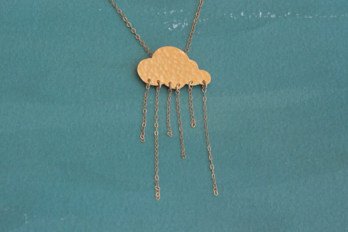 Gold Rain Cloud Necklace Rain Drops Necklace Wintry Jewelry - Etsy
