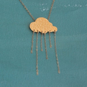Gold Rain Cloud Necklace, Rain Drops Necklace, Wintry Jewelry, Rain ...