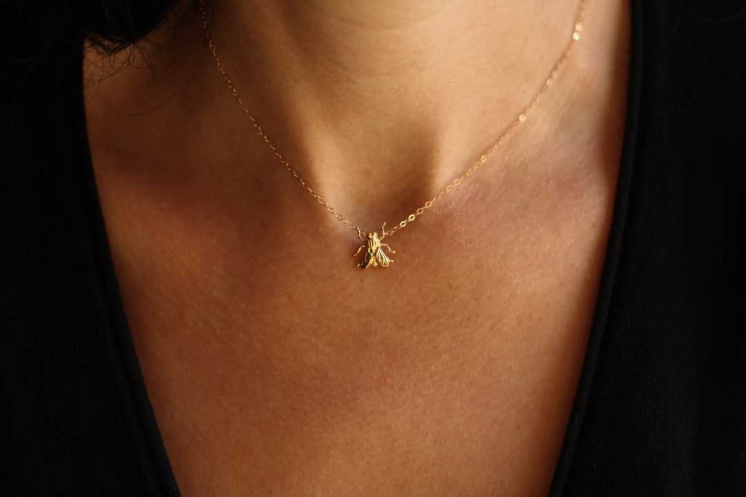 Gold Fly Necklace, Tiny Fly Charm, Insect Jewelry, Insect Necklace, Bug ...