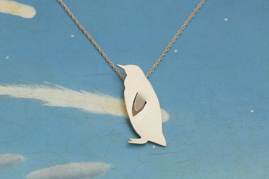 Gold Penguin Necklace, Gold Penguin Charm, Bird Necklace, Penguin ...