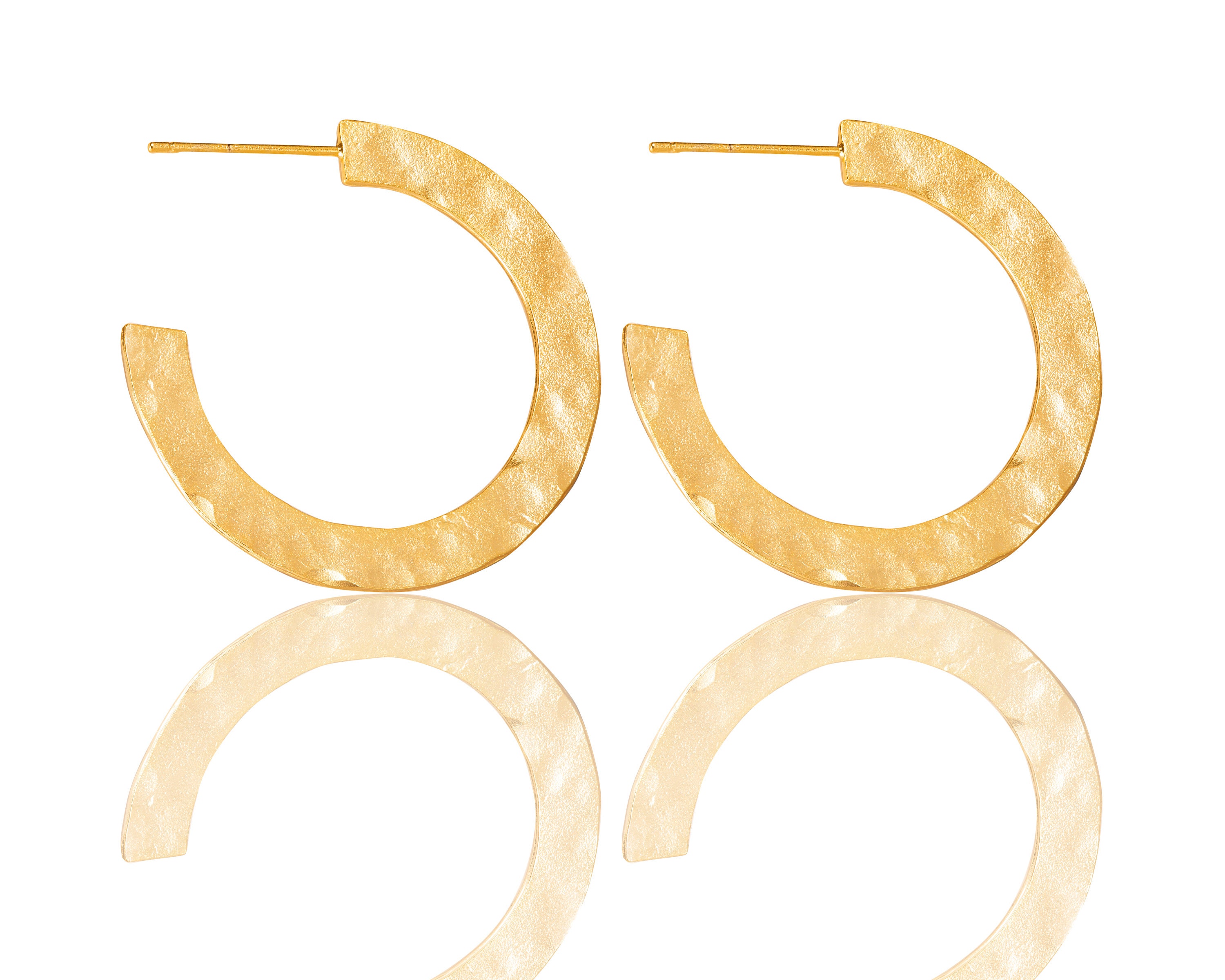 Large Hoop Earrings Gold Hammered Gypsy Studs Dominant Hoop | Etsy