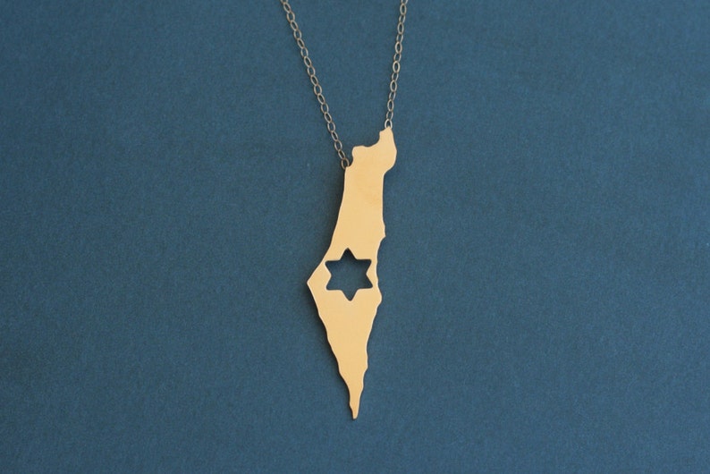 Israel Map Necklace With Star of David, Israel Jewelry, Golden State ...