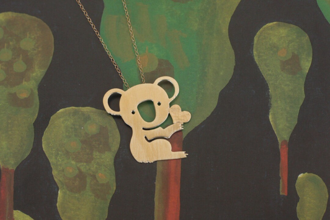 Koala Necklace With a Heart of Gold, Koala Jewelry, Koala Charm, Koala ...