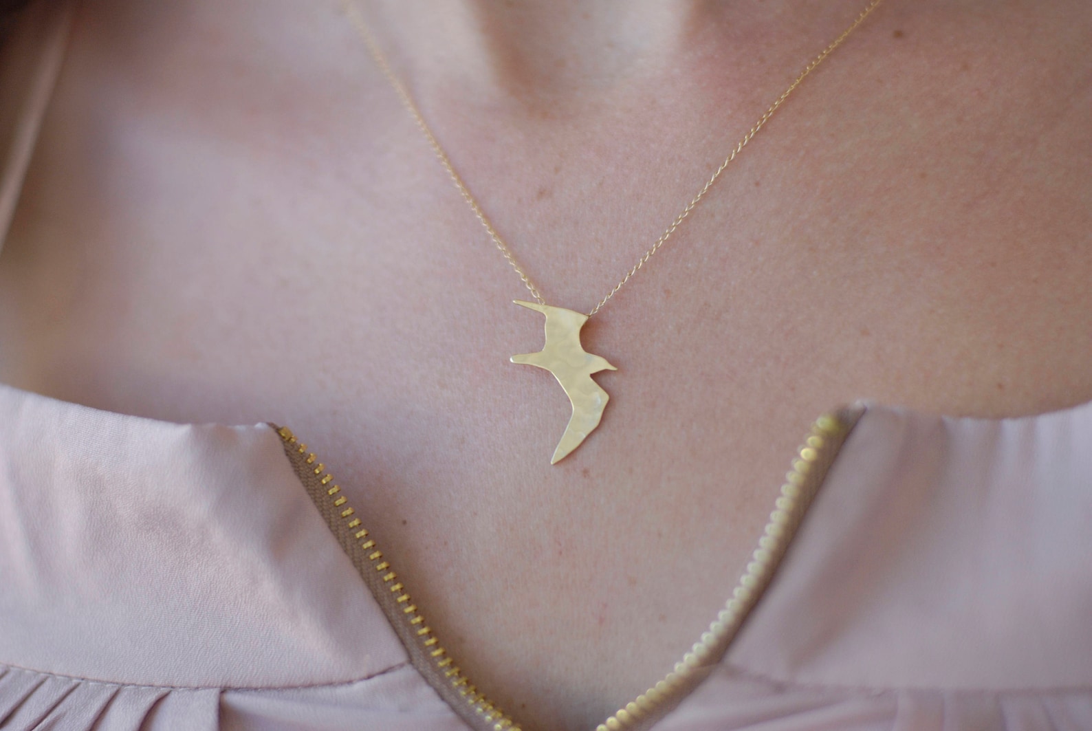 Gold Seagull Necklace, Flying Bird Necklace, Bird Charm, Bird Pendant ...