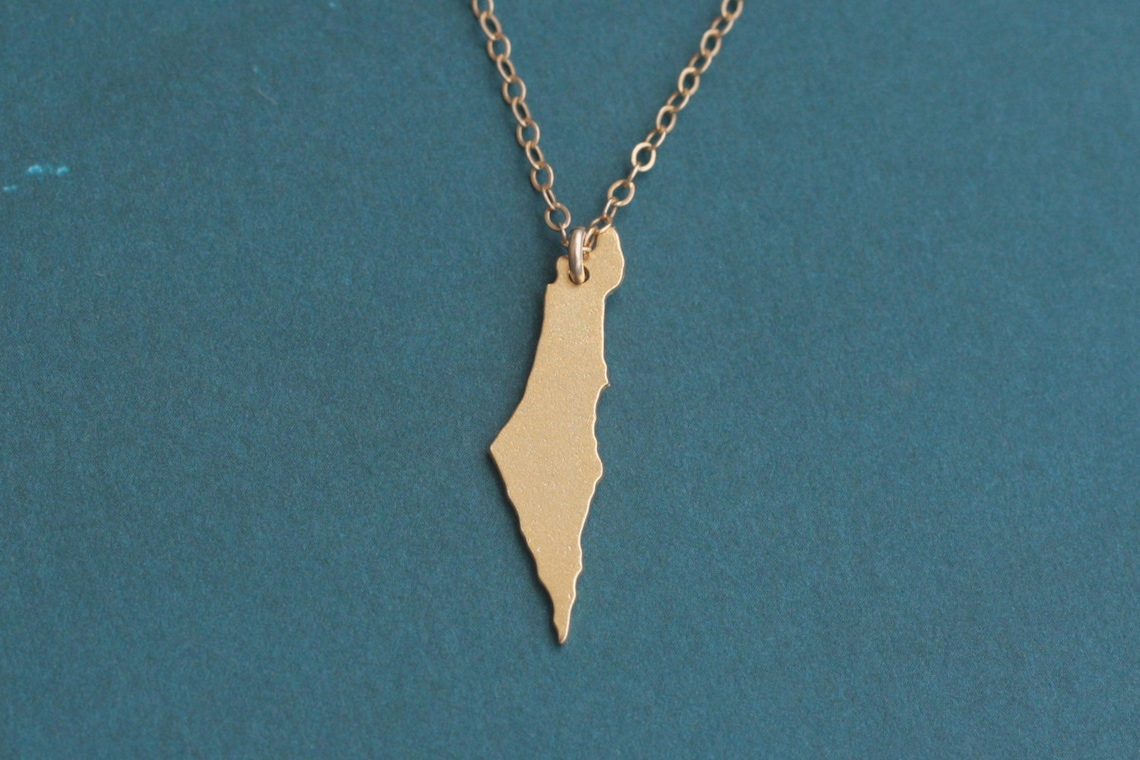 Gold Israel Map Necklace, Small Israel Charm, I Love Israel Necklace ...