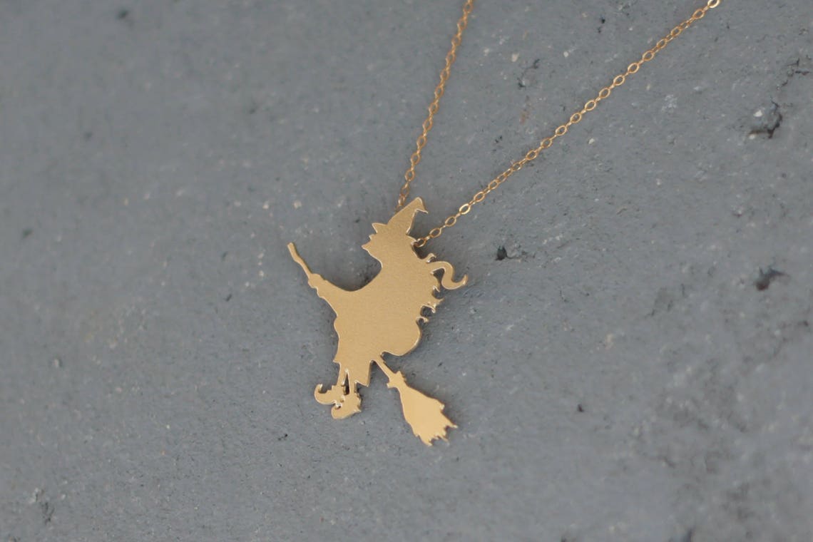 Gold Witch Charm Necklace Witch Pendant Halloween Jewelry - Etsy