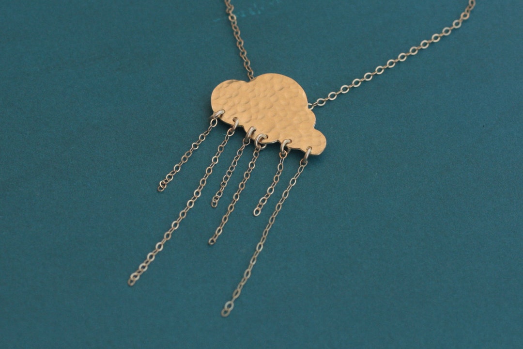 Gold Rain Cloud Necklace, Rain Drops Necklace, Wintry Jewelry, Rain ...