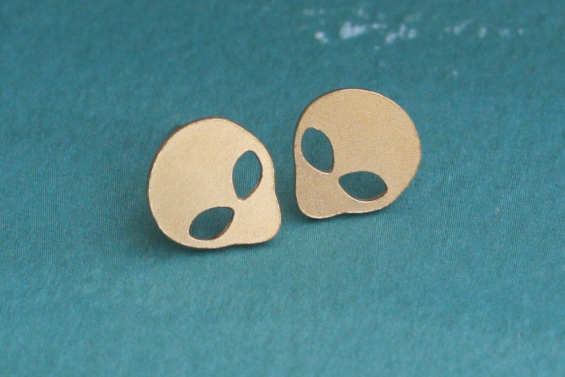 Gold Alien Earrings Alien Studs Alien Jewelry Outerspace | Etsy