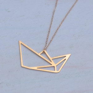 Gold Paper Boat Necklace, Origami Boat Jewelry, Minimal Unique Necklace ...
