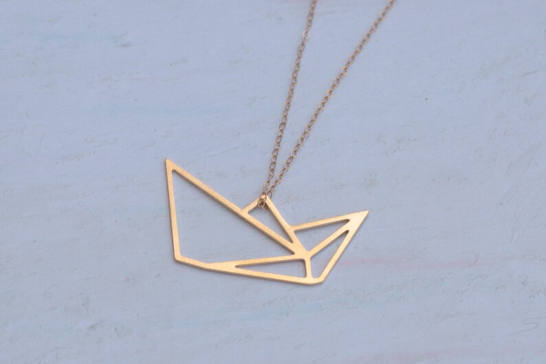 Gold Paper Boat Necklace, Origami Boat Jewelry, Minimal Unique Necklace ...