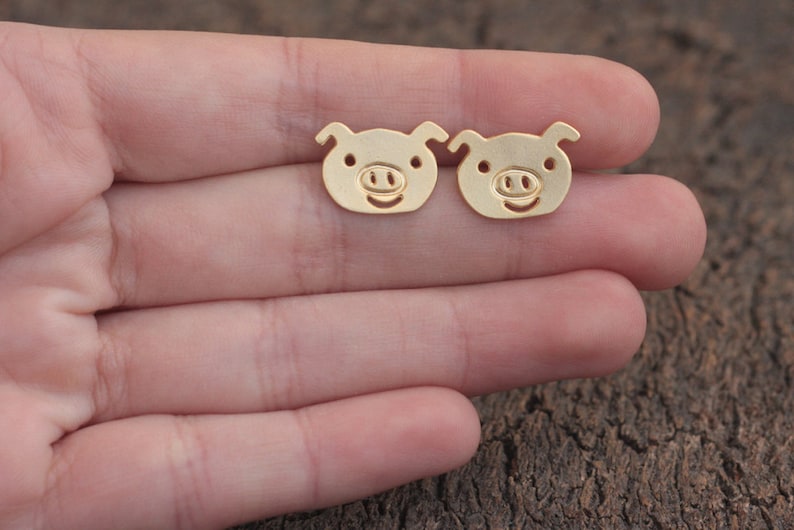 Gold Piggy Earrings Cute Pig Posts Gold Pig Studs Piggy | Etsy