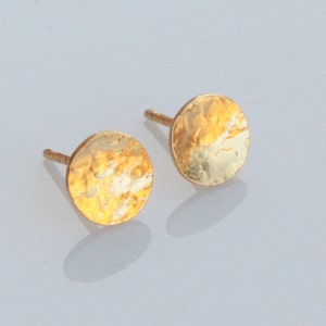 Small Gold Round Post Earrings, Hammered Tiny Circle Studs, Small Round ...