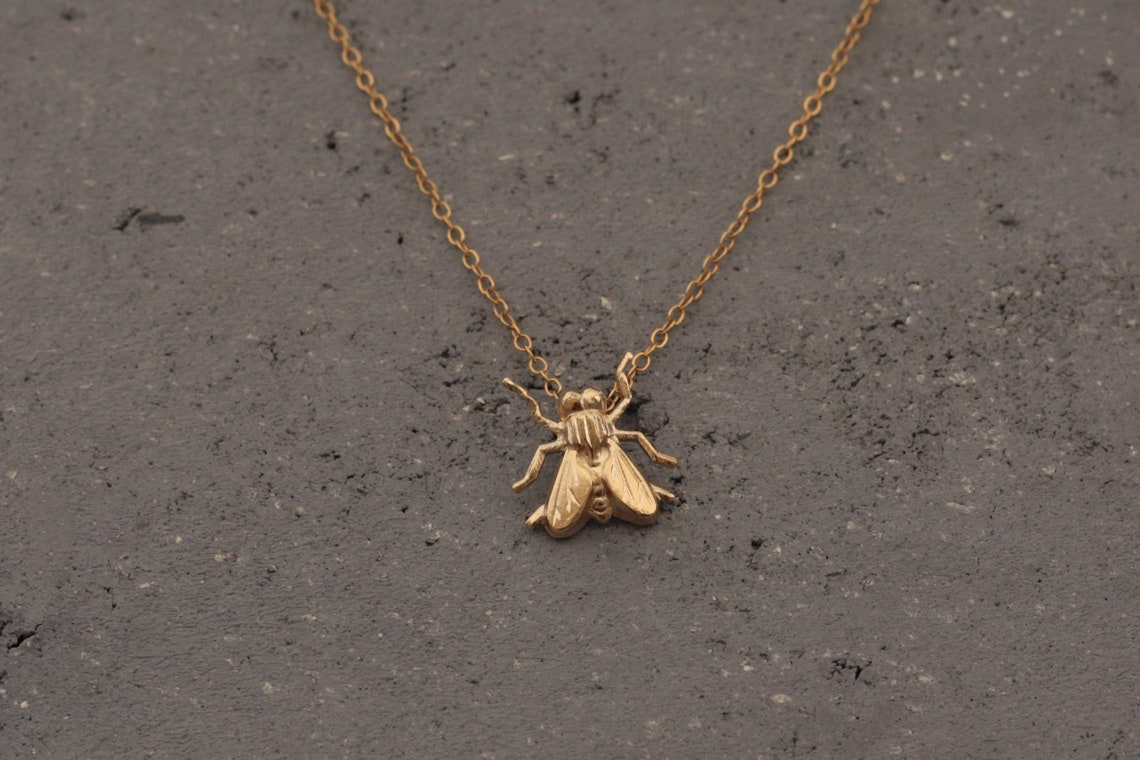 Gold Fly Necklace Tiny Fly charm Insect Jewelry Insect | Etsy