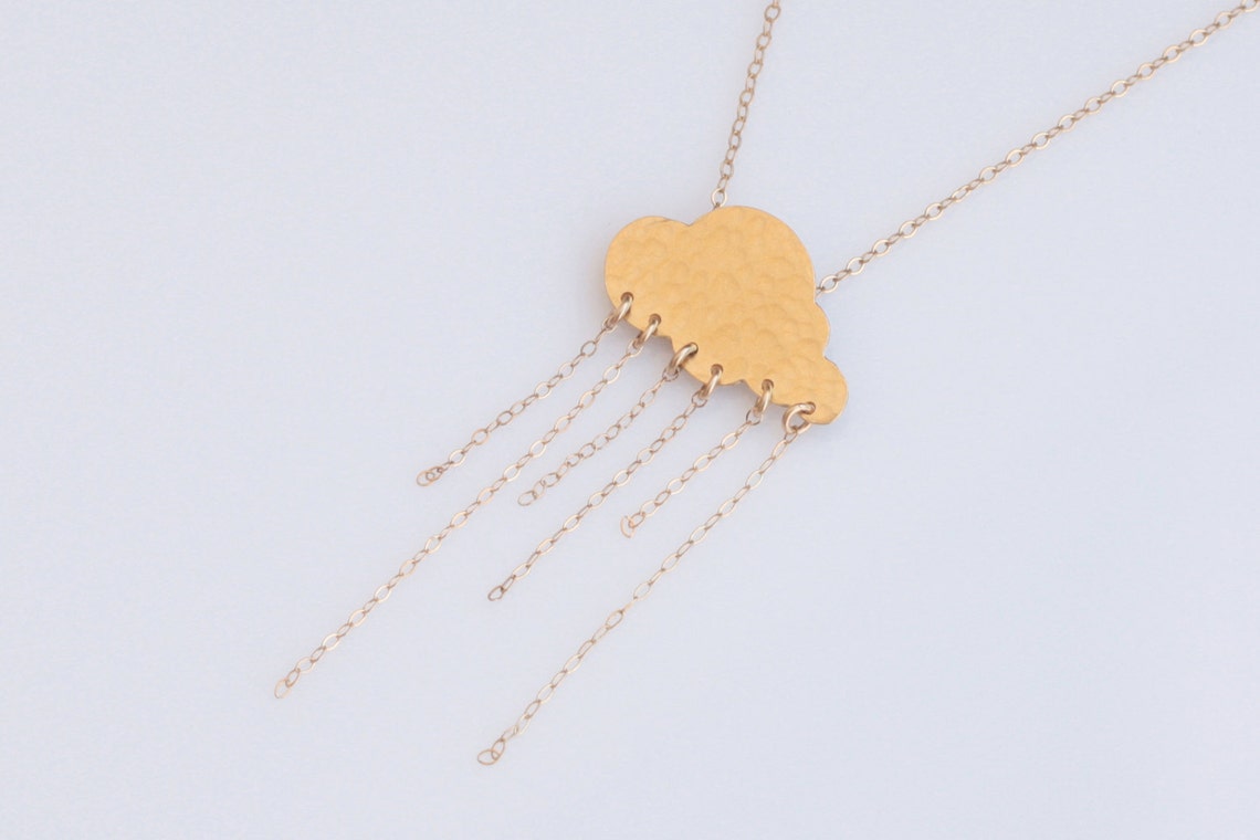 Gold Rain Cloud Necklace Rain Drops Necklace Wintry Jewelry - Etsy
