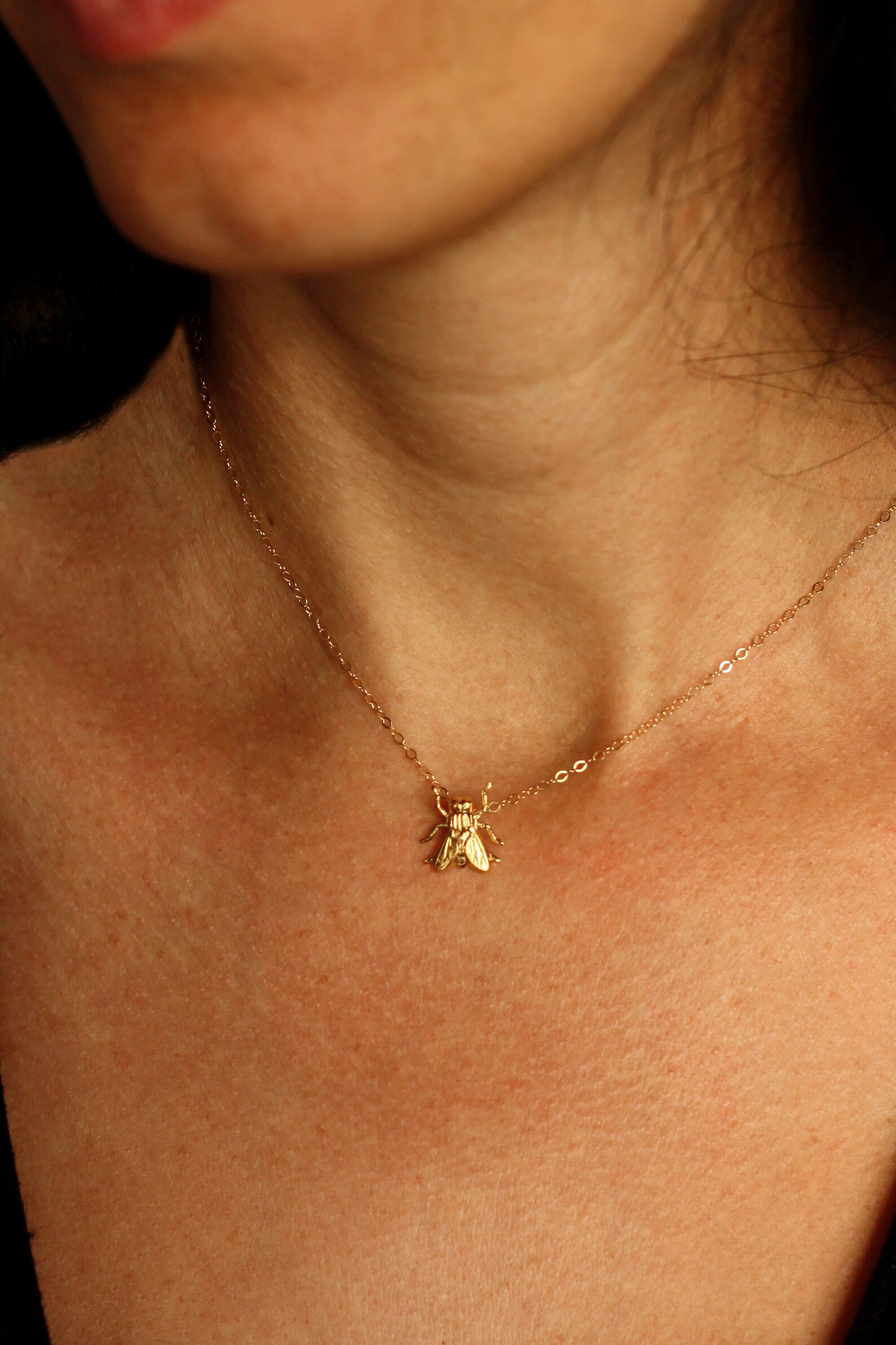 Gold Fly Necklace, Tiny Fly Charm, Insect Jewelry, Insect Necklace, Bug ...