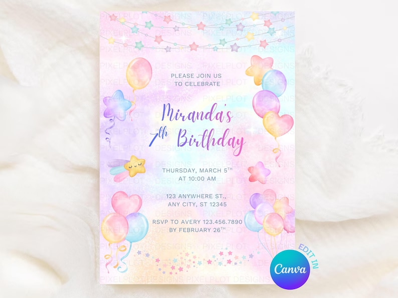 Pastel Rainbow Birthday Invitation Template, Colorful Girl Invite ...