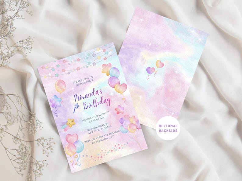 Pastel Rainbow Birthday Invitation Template, Colorful Girl Invite ...