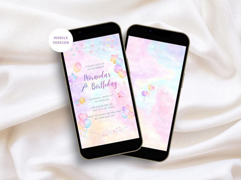 Pastel Rainbow Birthday Invitation Template, Colorful Girl Invite ...