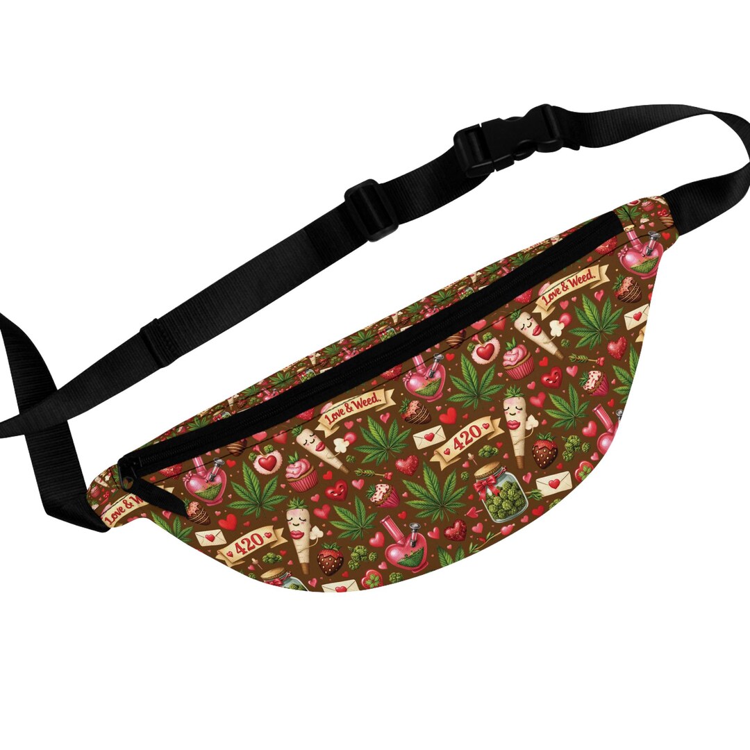 420 Love and Weed Brown Cannabis Pattern Fanny Pack | 420 Leaf Waist ...