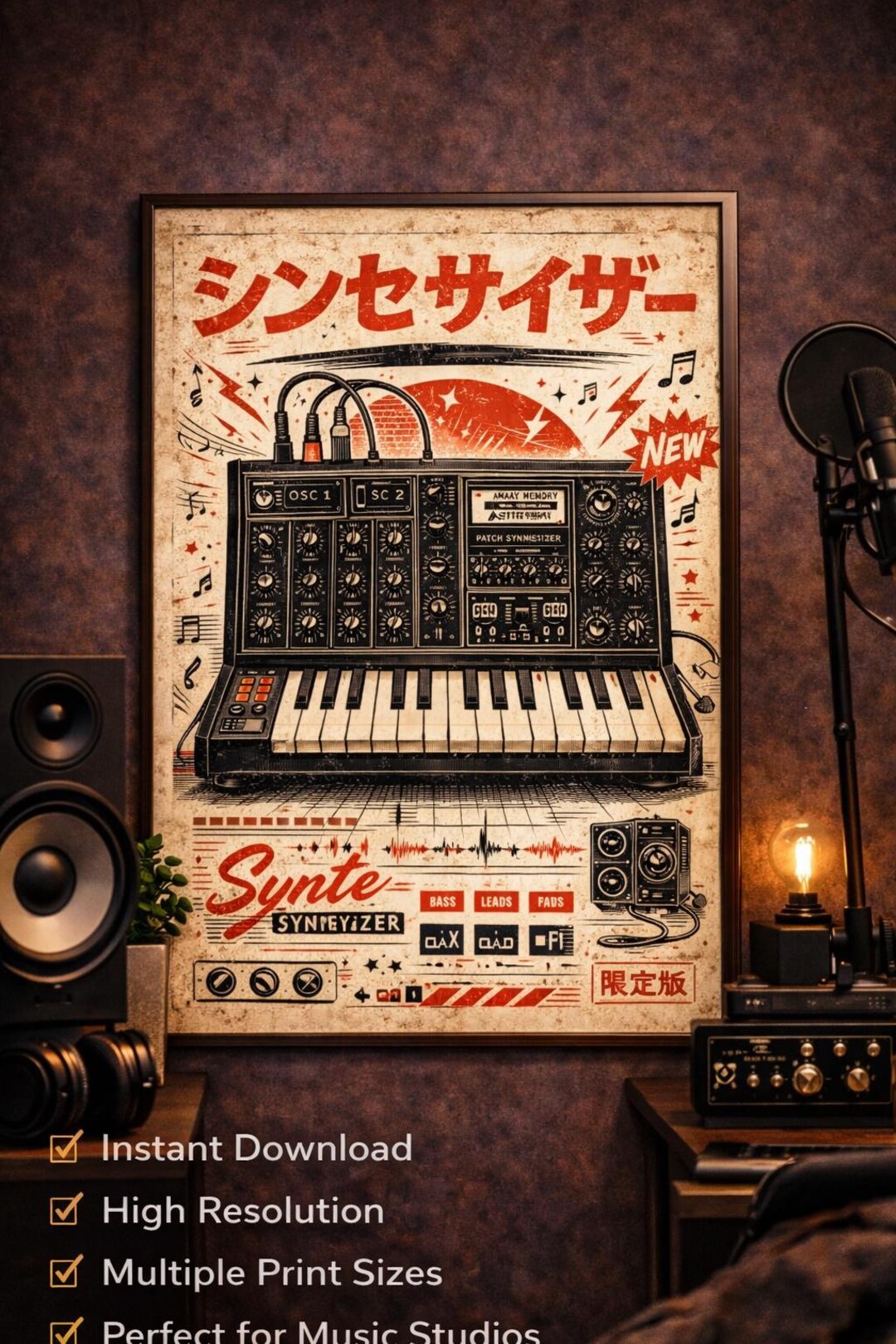 Retro Analog Synth Poster | Japanese Music Studio Wall Art | Vintage ...