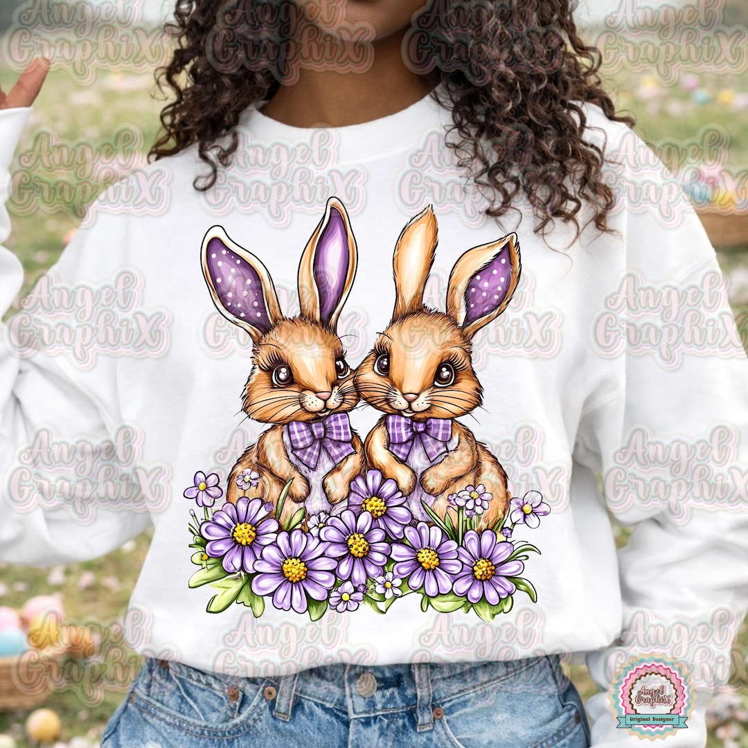 Twin Easter Bunnies PNG, Matching Rabbits Clipart for Kids Shirts ...