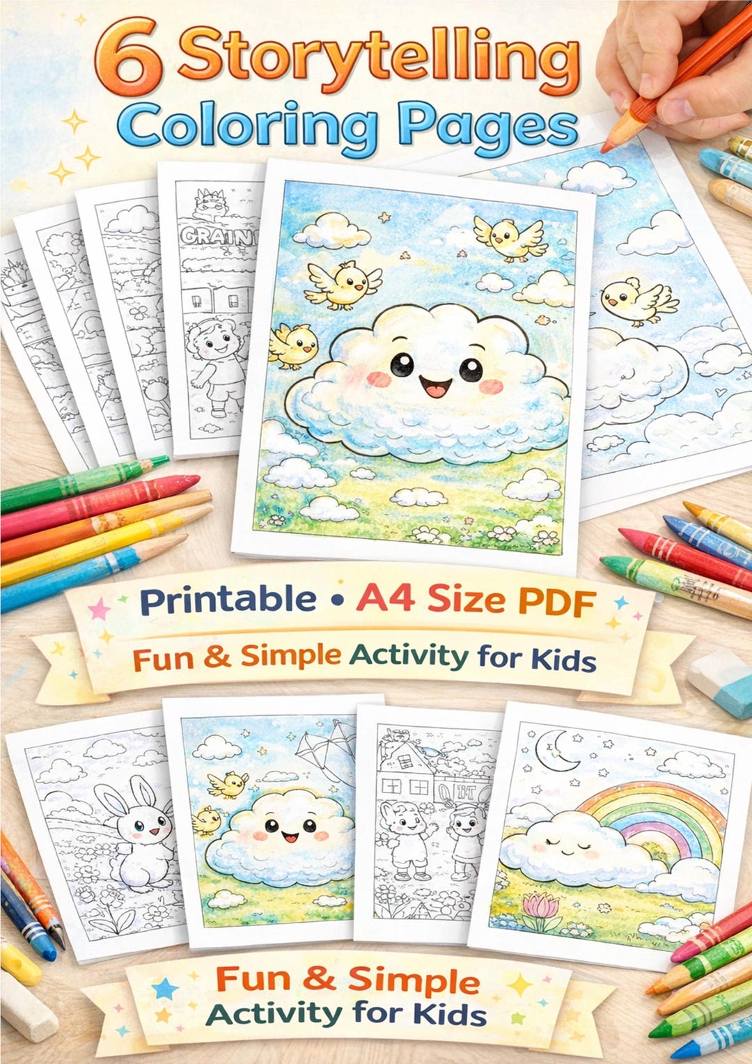 Kids Storytelling Coloring Pages •puff the Cloud, A4 (digital Download ...