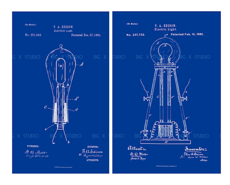 Thomas Edison Light Bulb Patent Blueprint Drawing Images / Digital ...
