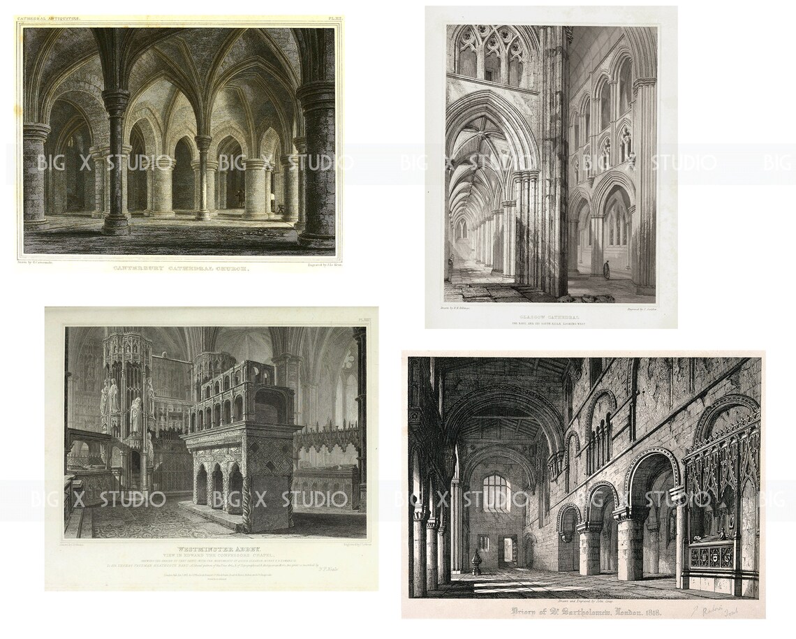Medieval Gothic Church Interior Engraving Images / Digital - Etsy