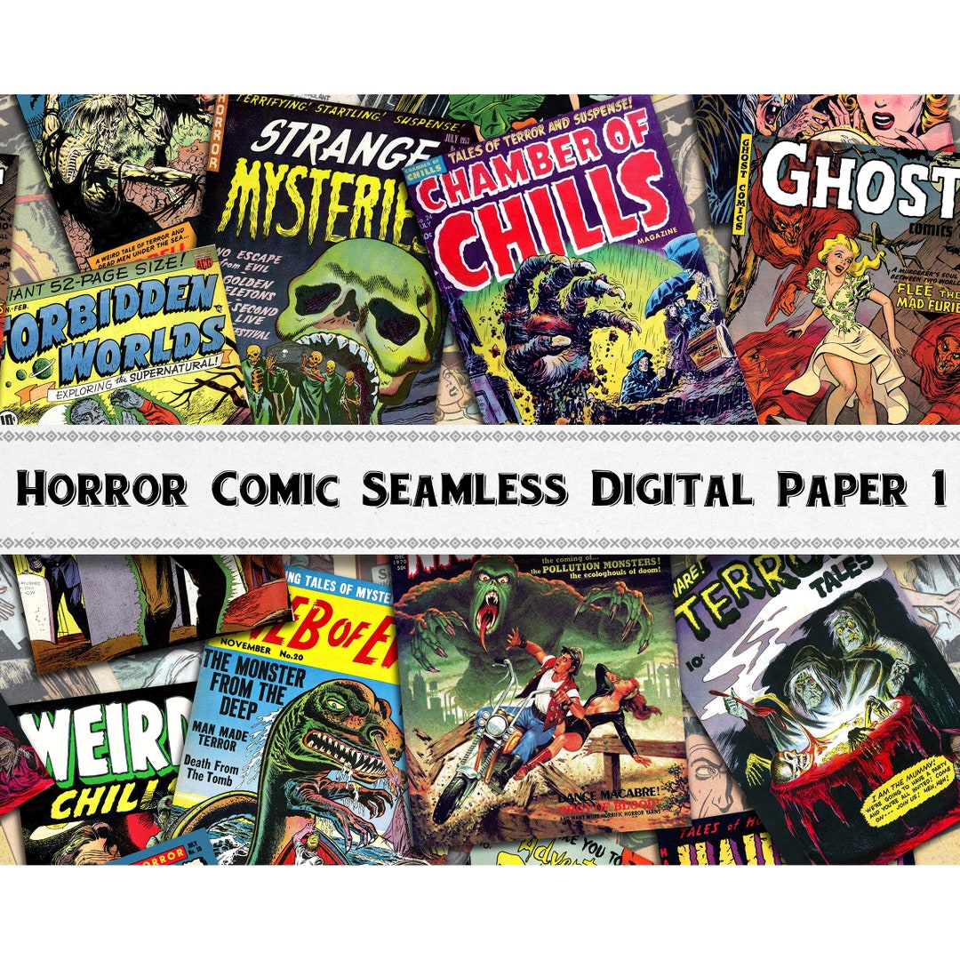 Vintage Horror Comic Seamless Paper: Halloween Scrapbook (digital ...
