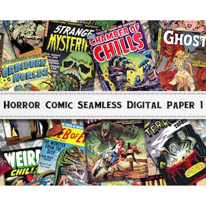 Vintage Horror Comic Seamless Paper: Halloween Scrapbook (digital ...
