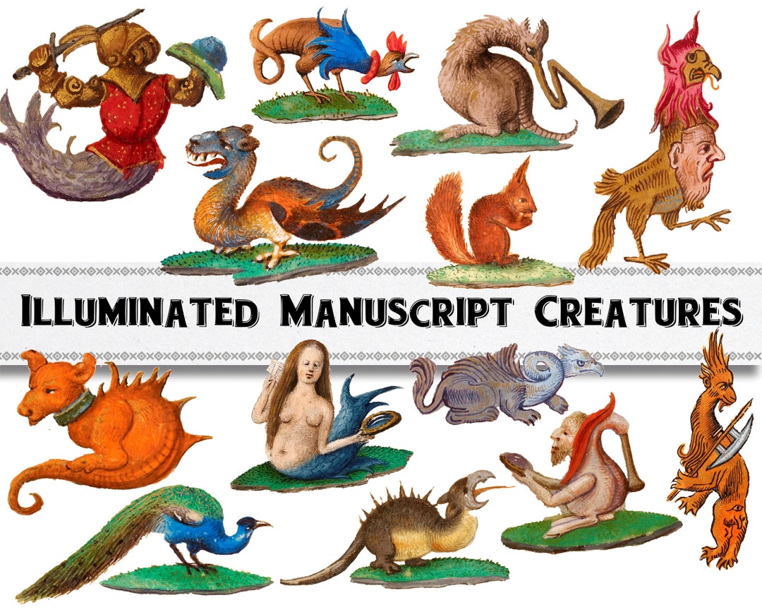 Medieval Illuminated Manuscript Creatures, Digital Download, Commercial ...