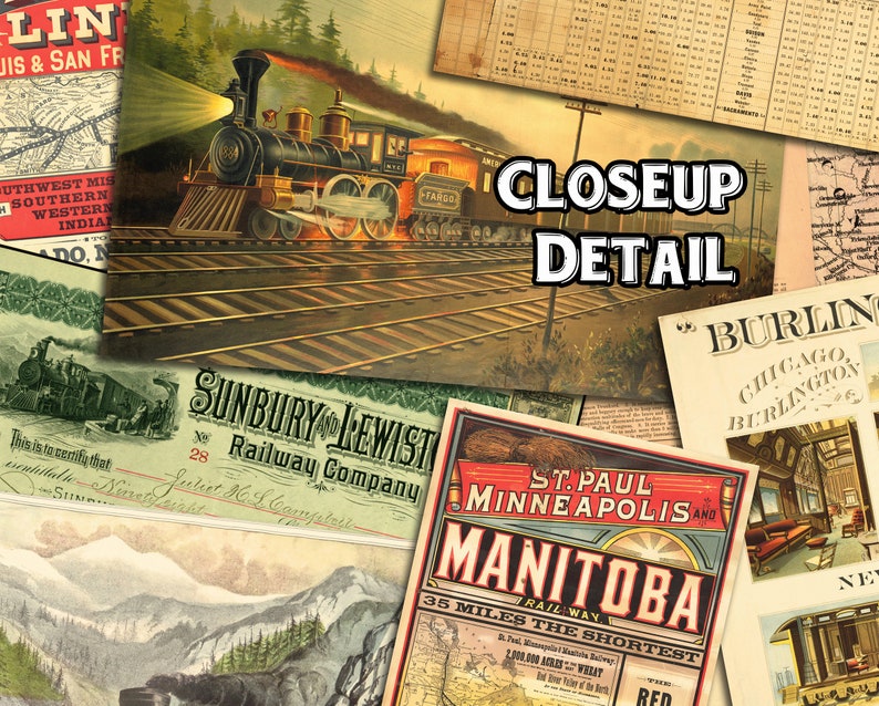 Vintage Railroad Train Digital Papers / Scrapbook Wallpapers / Train ...