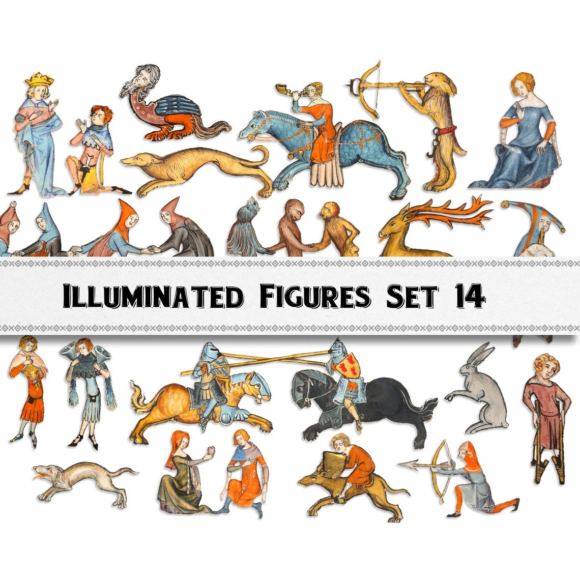 Medieval Illuminated Manuscript Figures, Set 14, Digital Download ...