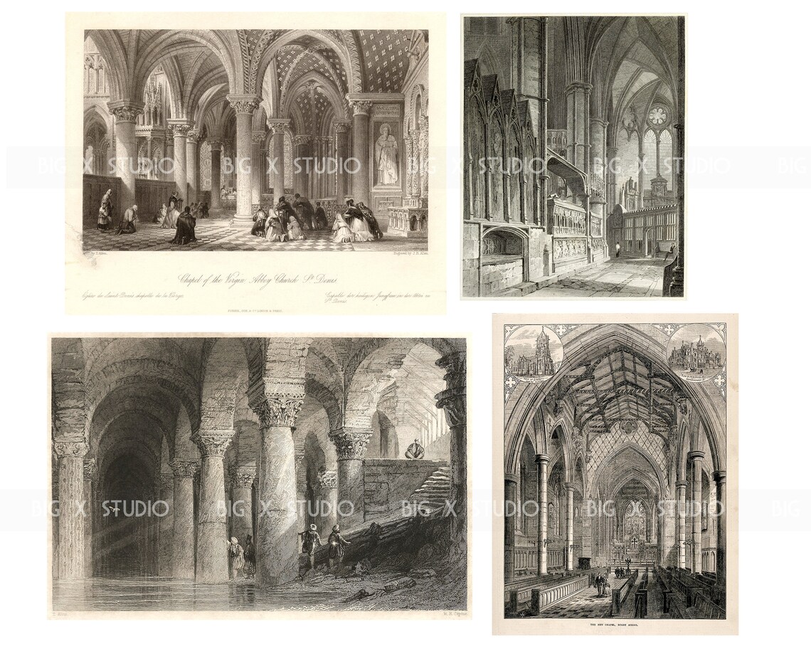 Medieval Gothic Church Interior Engraving Images / Digital - Etsy
