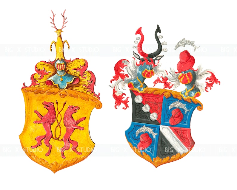Medieval Heraldry Coat of Arms Clipart: Illuminated Manuscript Designs ...