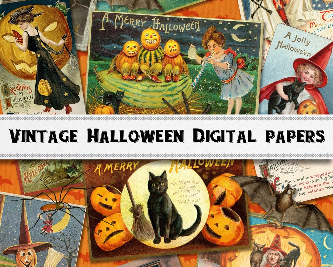 Vintage Halloween Digital Paper / Scrapbook Wallpapers / - Etsy