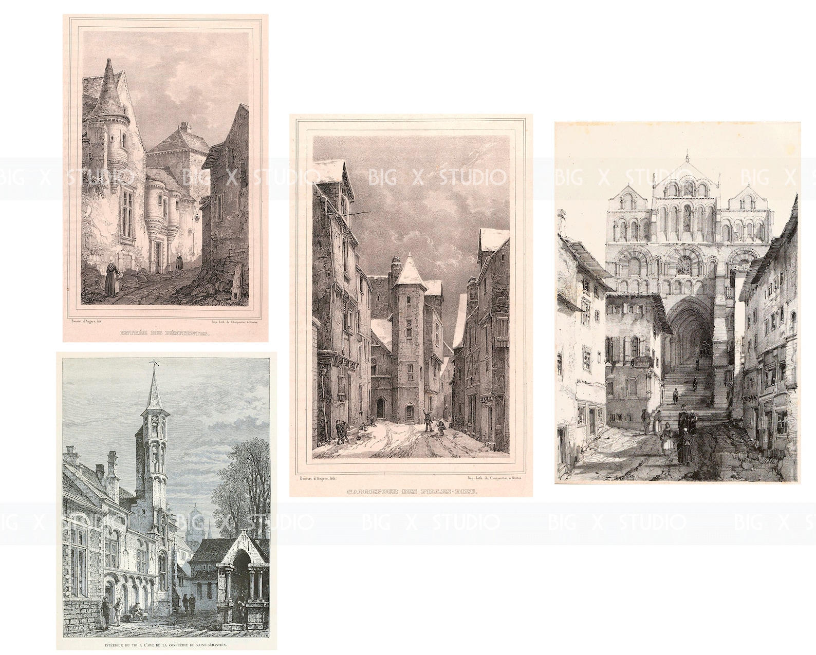 Medieval Gothic Town Engraving Images / Digital Download / Commercial ...